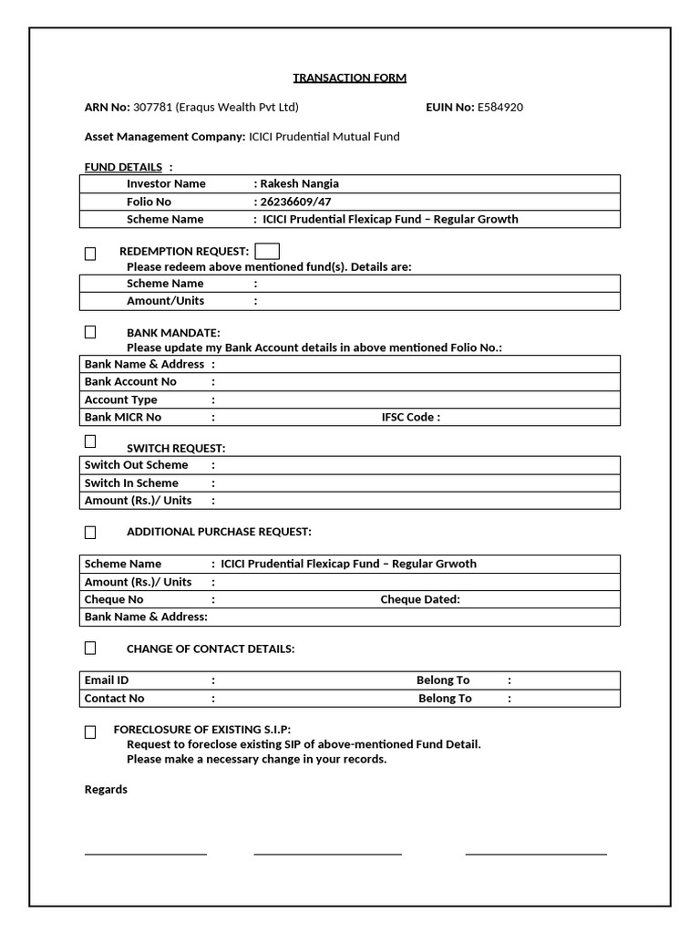 ICICI Prudential Fund Transaction Slip | PDF