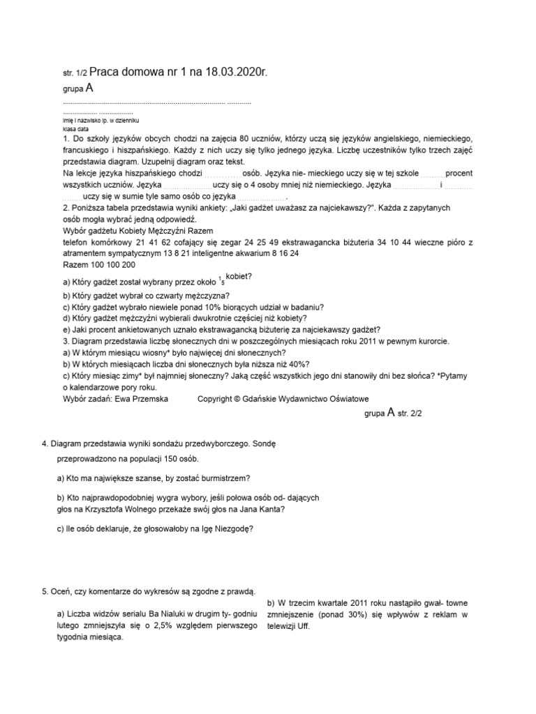 Praca Domowa NR 1 Na 18.03.2020r. | PDF