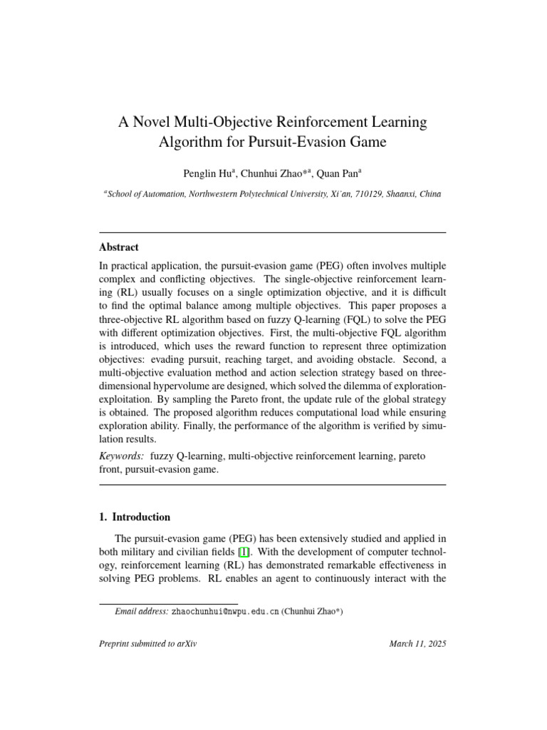 ANovel Multi-Objective Reinforcement Learning Algorithm For Pursuit ...
