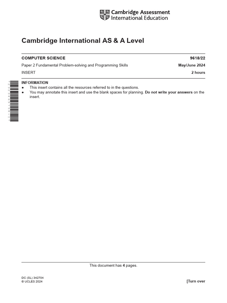 Cambridge International AS & A Level: Computer Science 9618/22 | PDF
