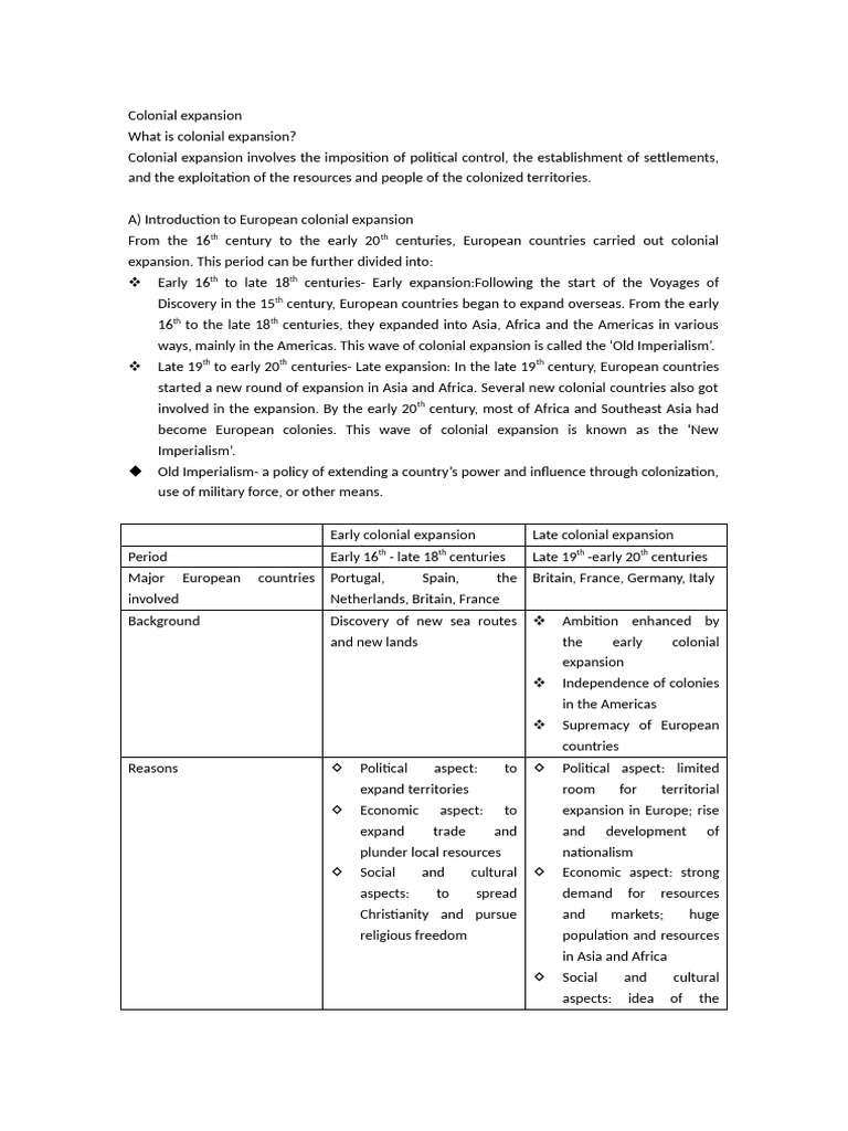 Overview of European Colonial Expansion | PDF | Age Of Discovery ...