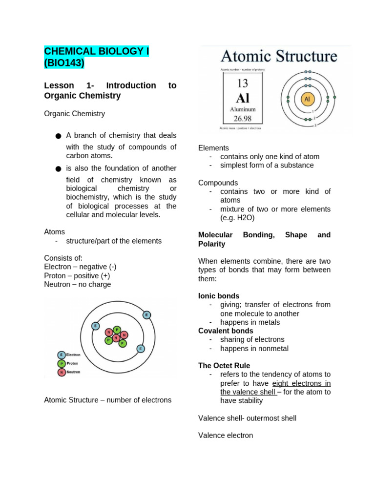 Chembio Lec (Lesson 1 and 2) | PDF | Chemical Polarity | Chemical Bond