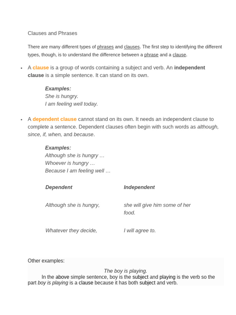 Understanding Clauses and Phrases | PDF | Phrase | Subject (Grammar)