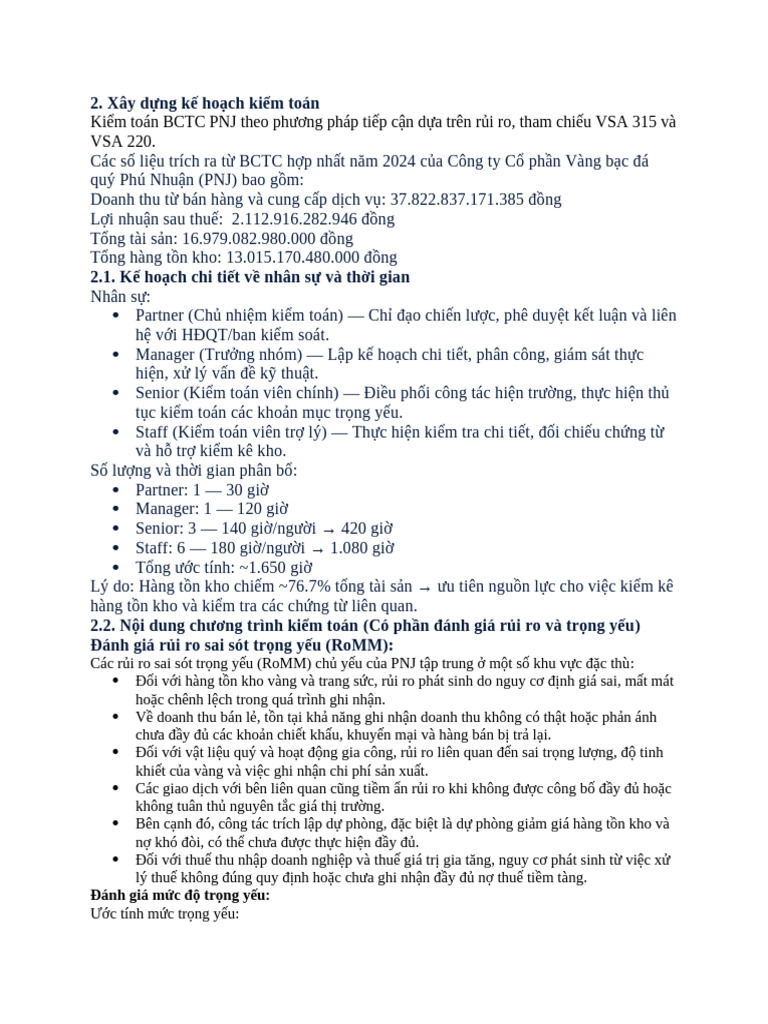 Kiểm toán BCTC PNJ theo phương pháp tiếp cận dựa trên rủi ro, tham ...