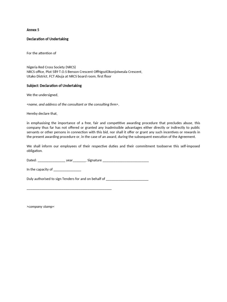 Annex 5 - Declaration of Undertaking | PDF