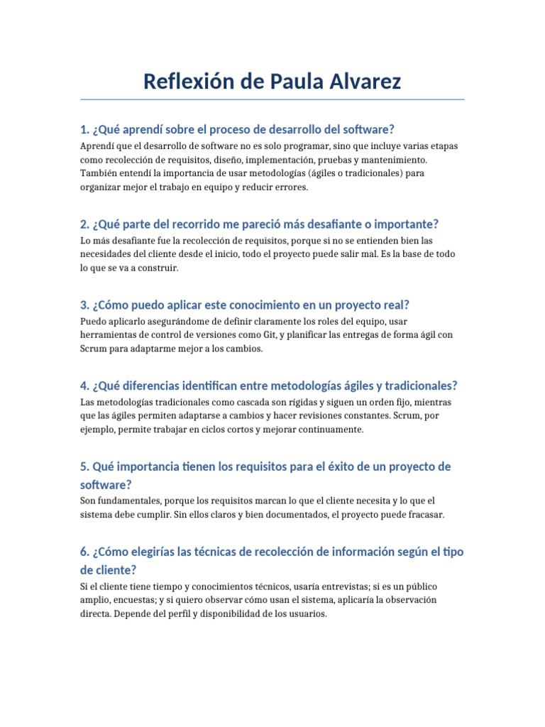 Reflexion Individual | PDF | Software | Ingeniería de software