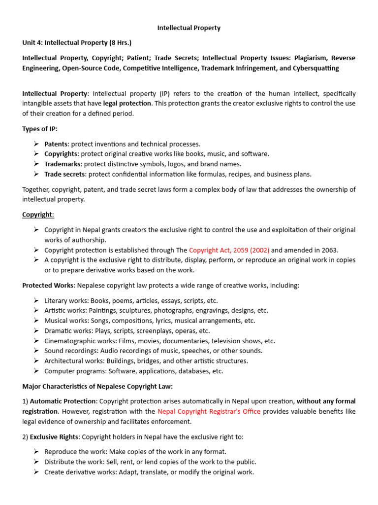 Unit 4 Intellectual Property | PDF | Trade Secret | Copyright