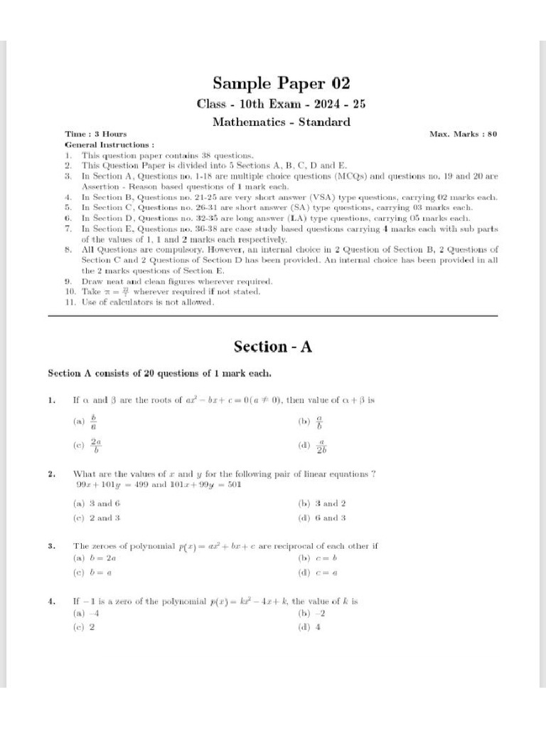 Sample Paper 2 Maths | PDF