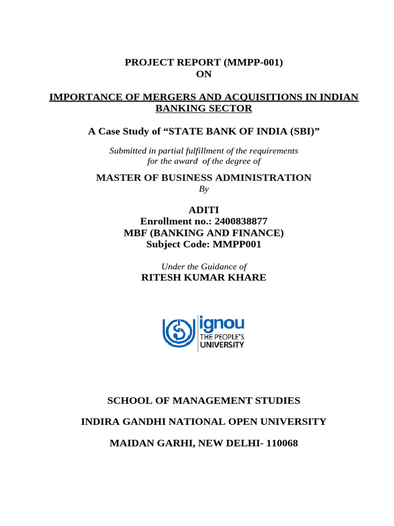project report ignou | PDF | Takeover | Mergers And Acquisitions