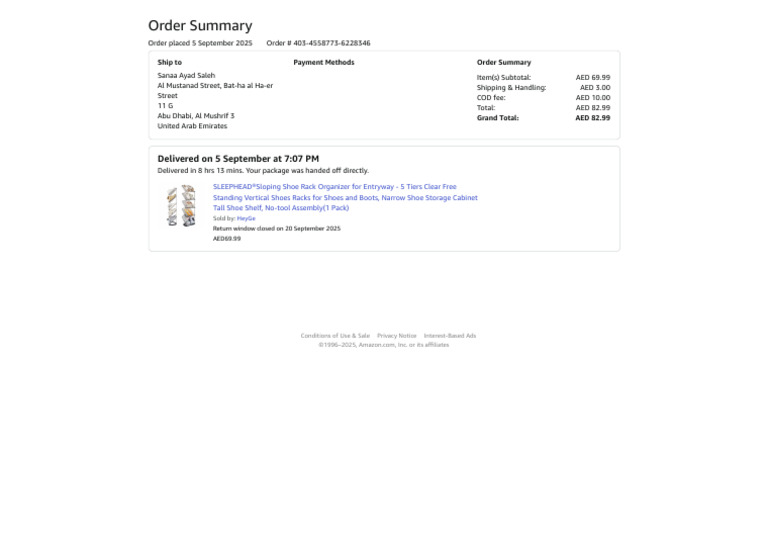 Order Summary for Shoe Rack Purchase | PDF