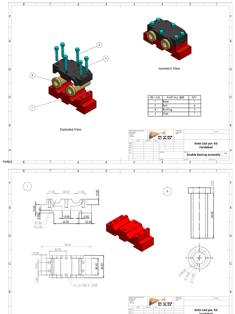 Double Bearing Assembly CAD Drawing | PDF