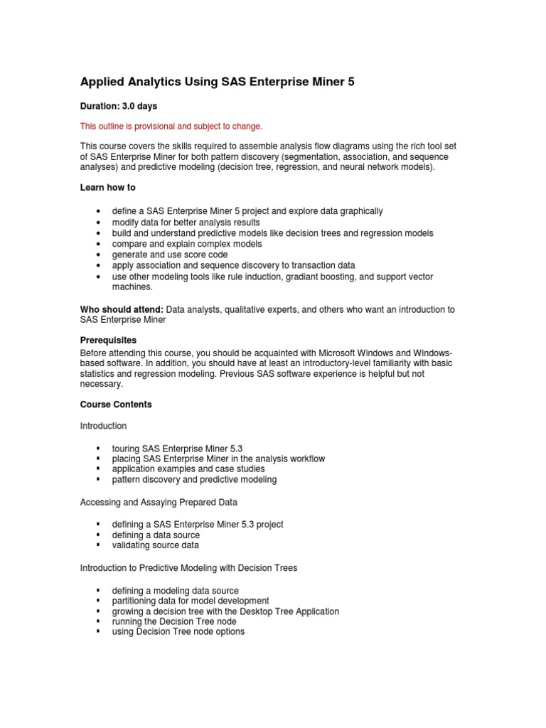 Applied Analytics Using Enterprise Miner5 | PDF | Predictive Analytics | Sas (Software)