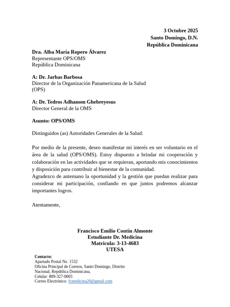 Carta-Francisco Emilio Contín Almonte | PDF