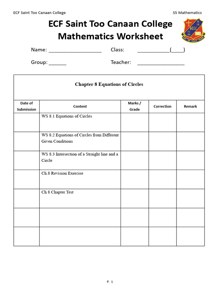 Equations of Circles Worksheets | PDF | Cartesian Coordinate System ...