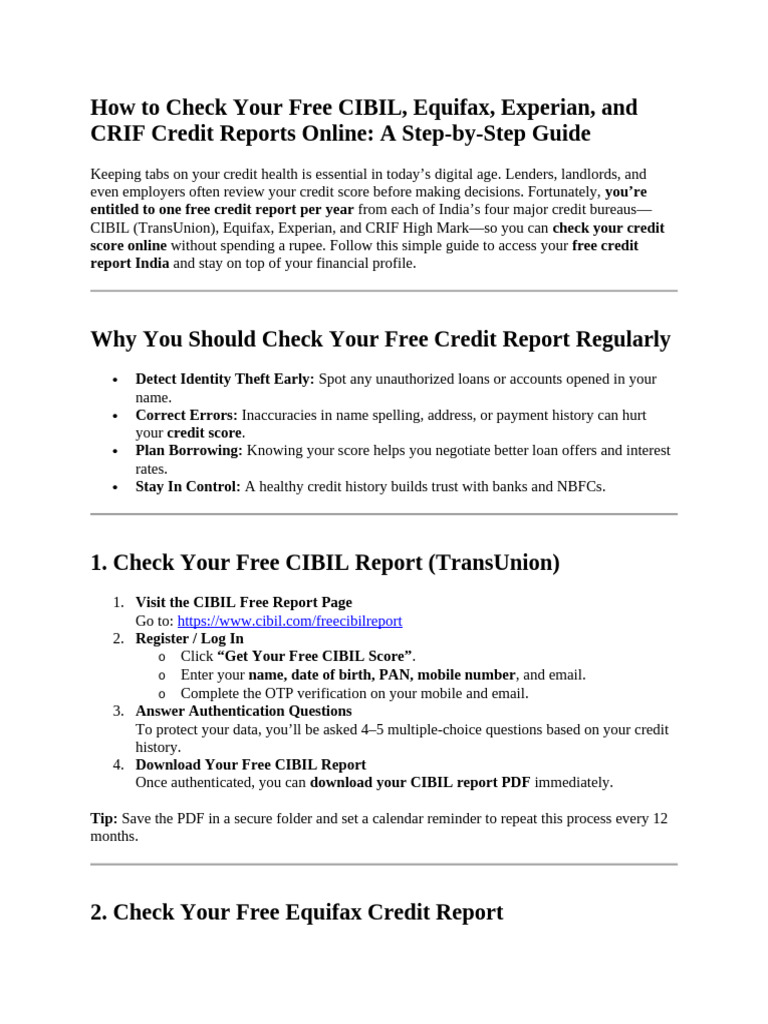 Access Free CIBIL & Credit Reports Online | PDF | Credit History ...