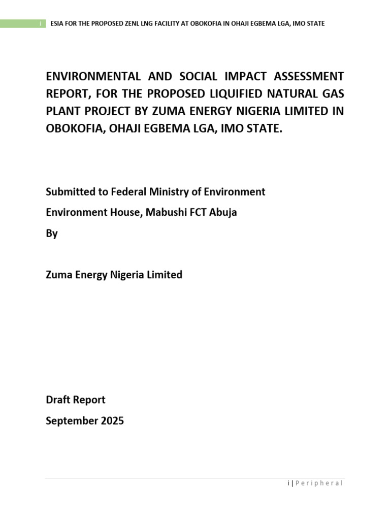 ESIA for ZENL LNG Facility in Obokofia | PDF | Environmental Impact ...