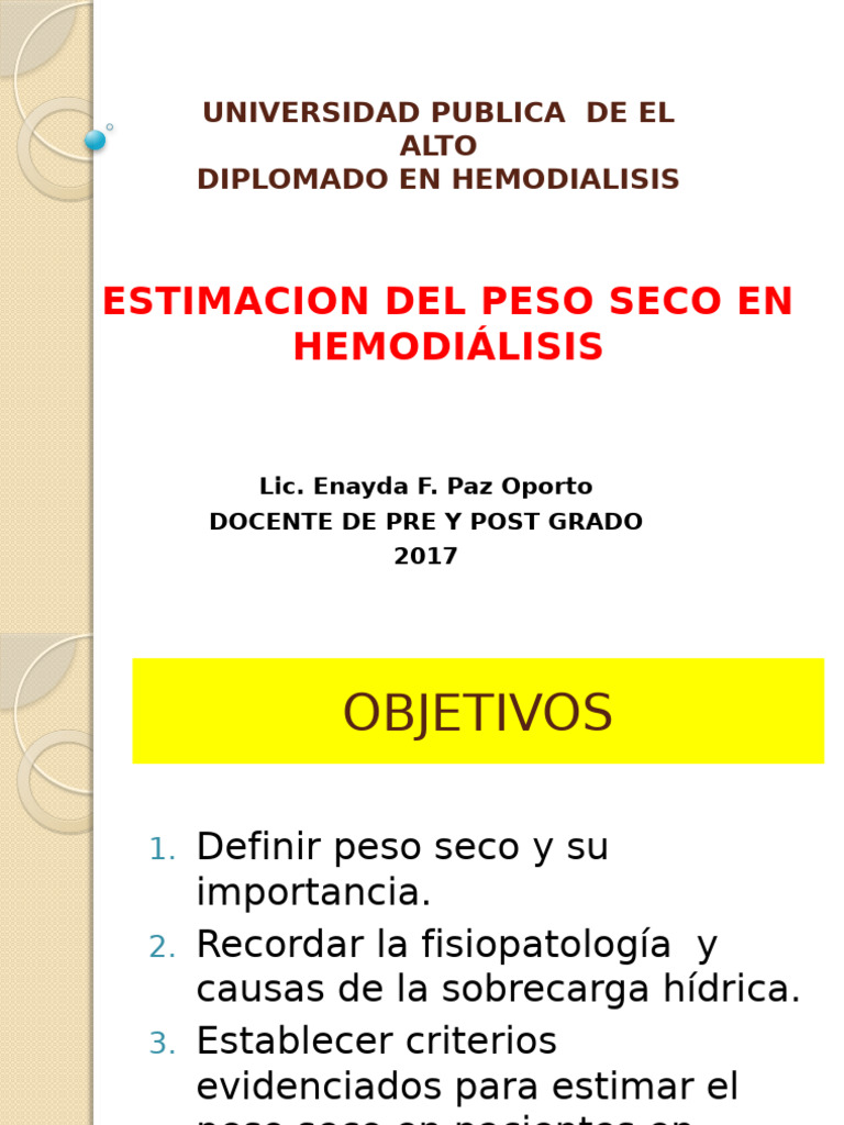 ESTIMACION DE PESO SECO CALCULO Y MEDIDAS | PDF | Edema | Hemodiálisis
