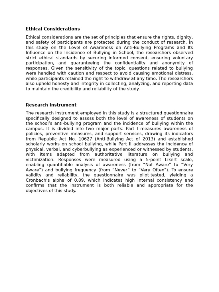 Ethical Considerations Research Instrument | PDF