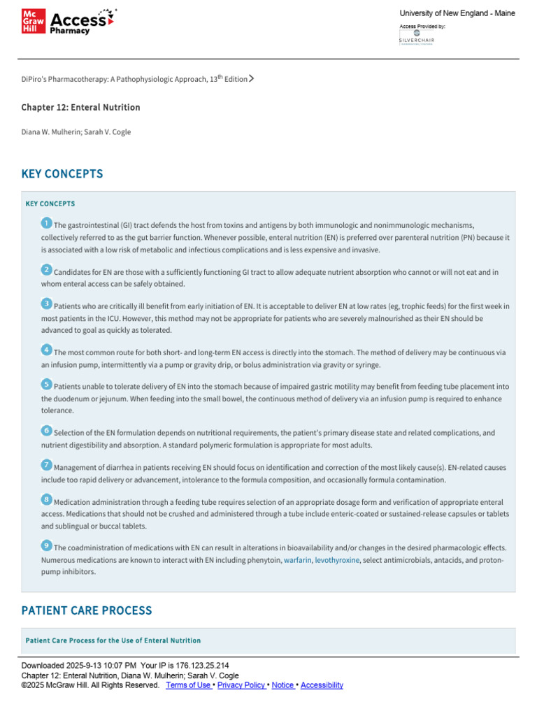 Enteral Nutrition: Key Concepts & Care Process | PDF | Gastrointestinal ...
