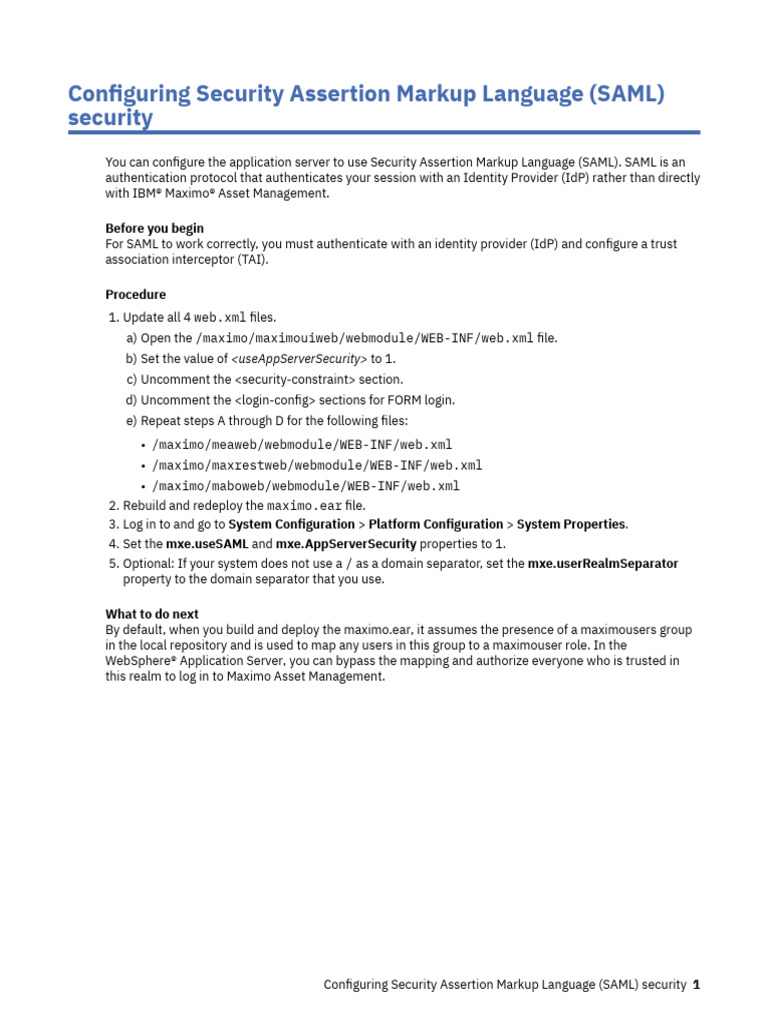 Configuring SAML Security | PDF