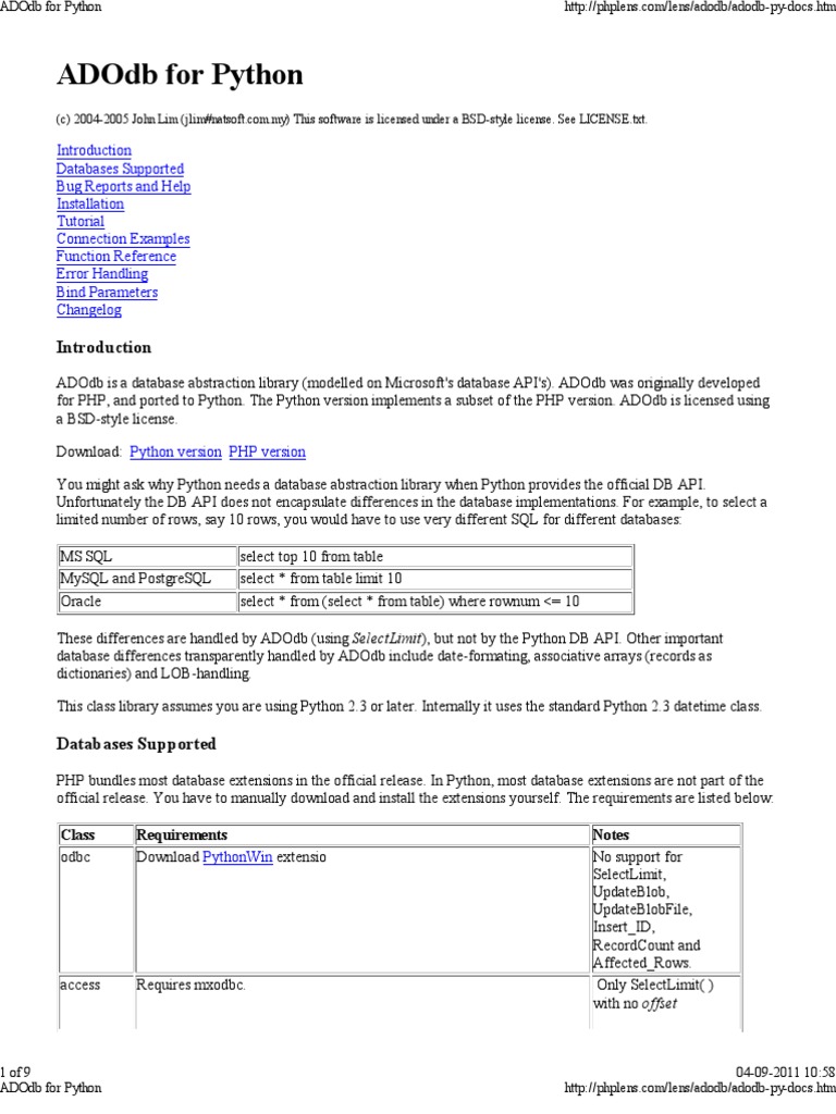 ADOdb For Python | PDF | Microsoft Sql Server | Sql