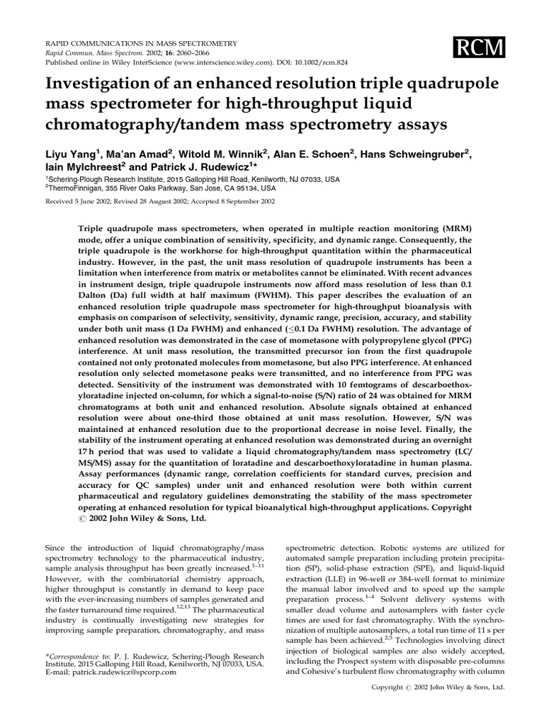 Rapid Comm Mass Spectrometry - 2002 - Yang - Investigation of An ...