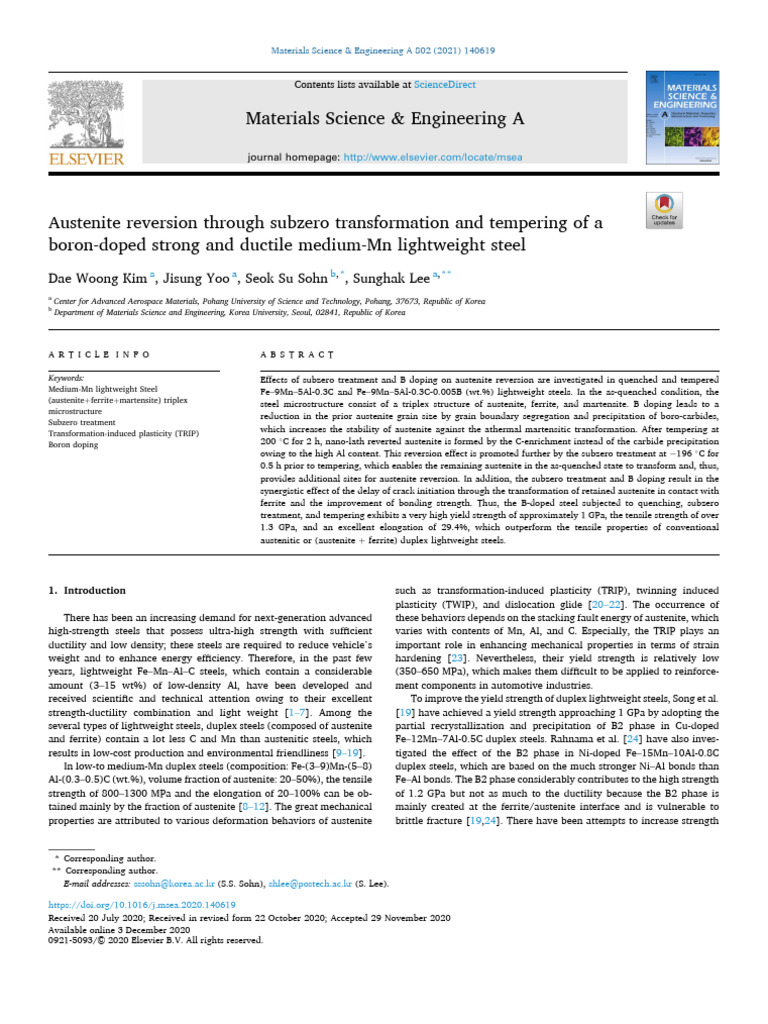 Austenite Reversion Through Subzero Transformation and Tempering of A ...
