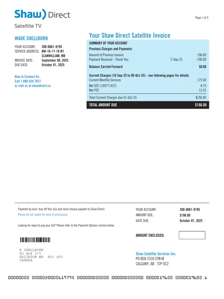 Shaw Direct Invoice and Payment Options | PDF | Credit Card | Visa Inc.
