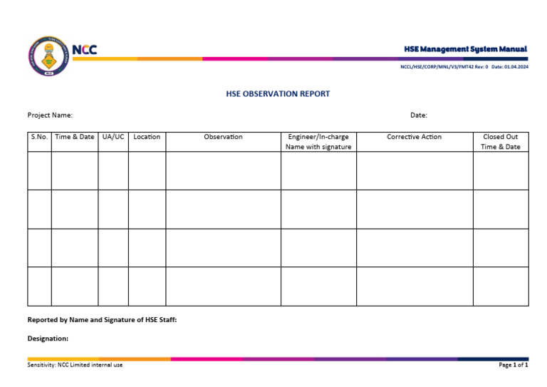 HSE Observation Report Template | PDF