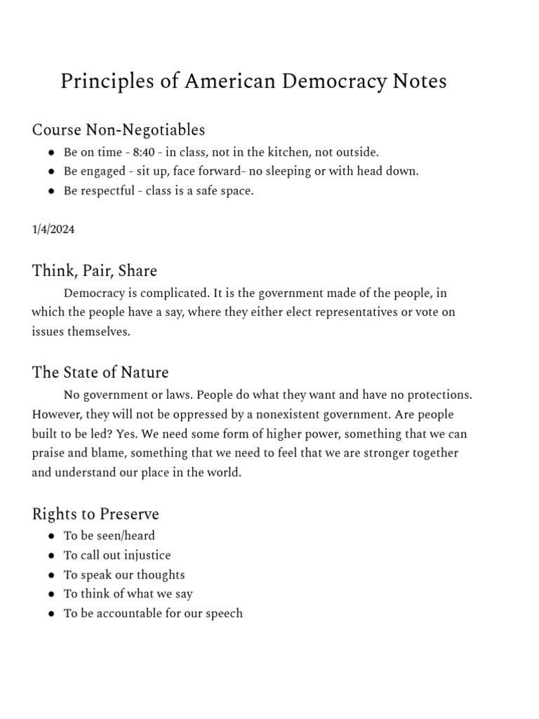 Principles of American Democracy Class Notes | PDF | United States Bill ...