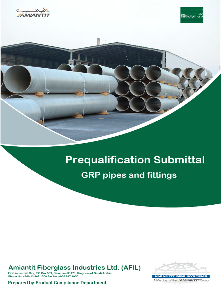 AFIL Prequalification Submittal (GRP Pipes) | PDF | Fiberglass | Pipe (Fluid Conveyance)