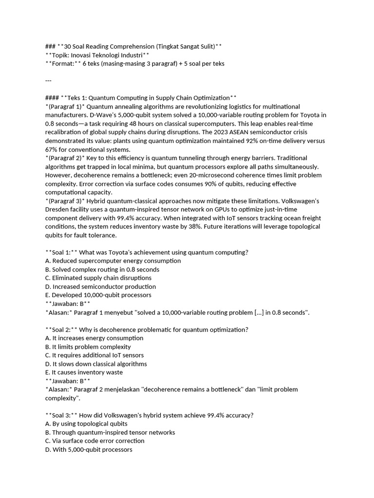 30 Soal Reading Comprehension TI | PDF | Quantum Computing | Applied ...