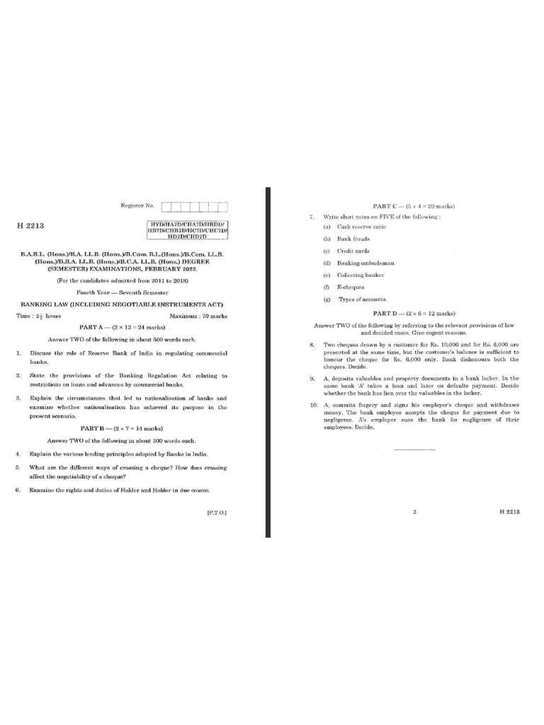 Banking Law Pre Question Papers | PDF