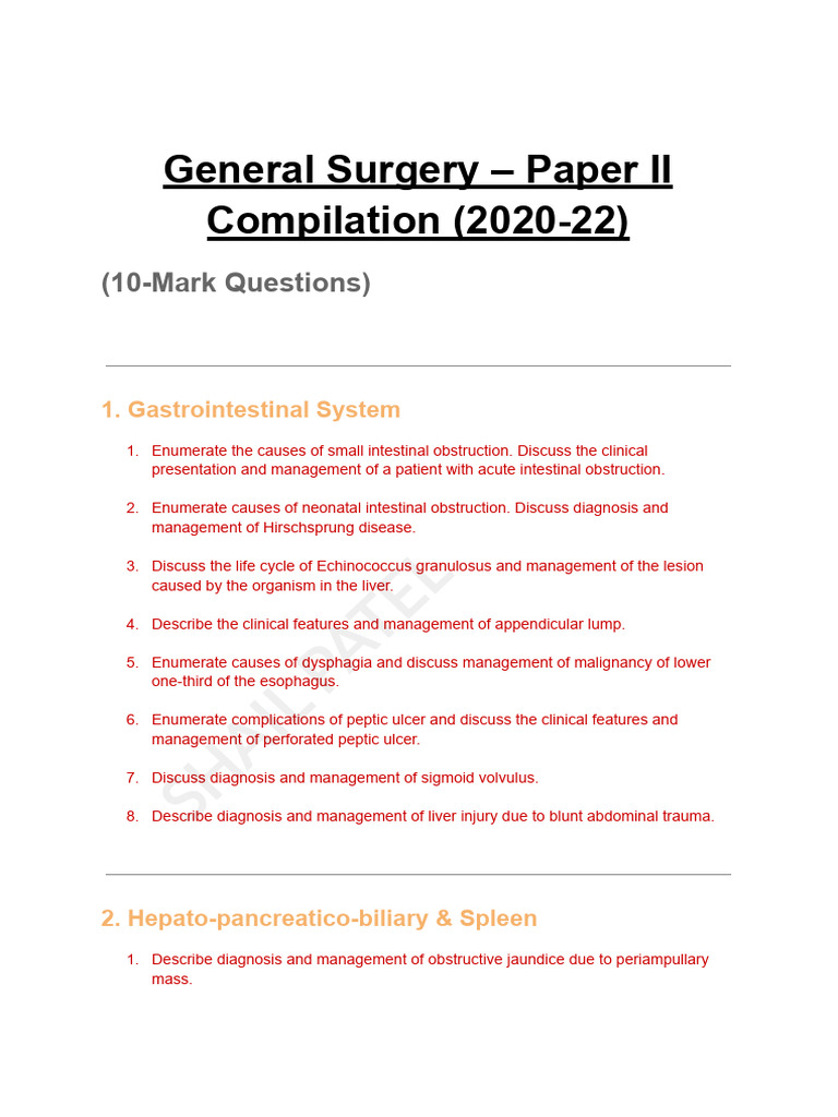 General Surgery Questions Compilation 2020-22 | PDF | Abdomen | Medical ...