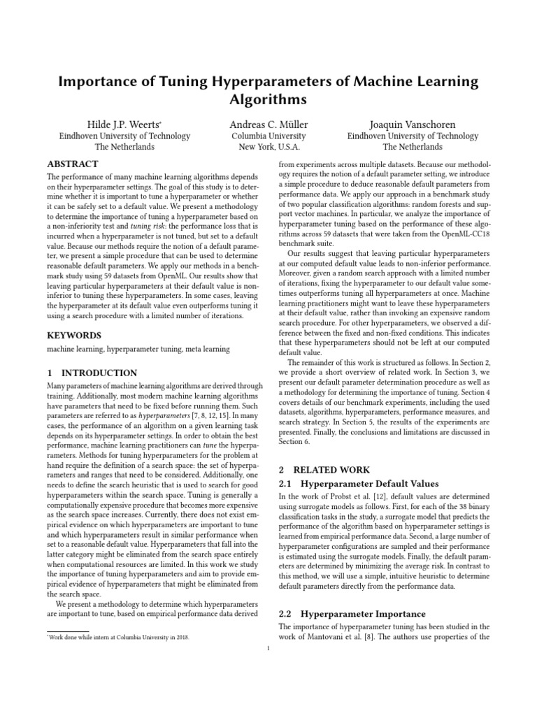 Importance of Tuning Hyperparameters of Machine Learning Algorithms | PDF | Mathematical ...