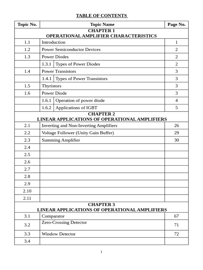 Table of Contents | PDF | Operational Amplifier | Amplifier