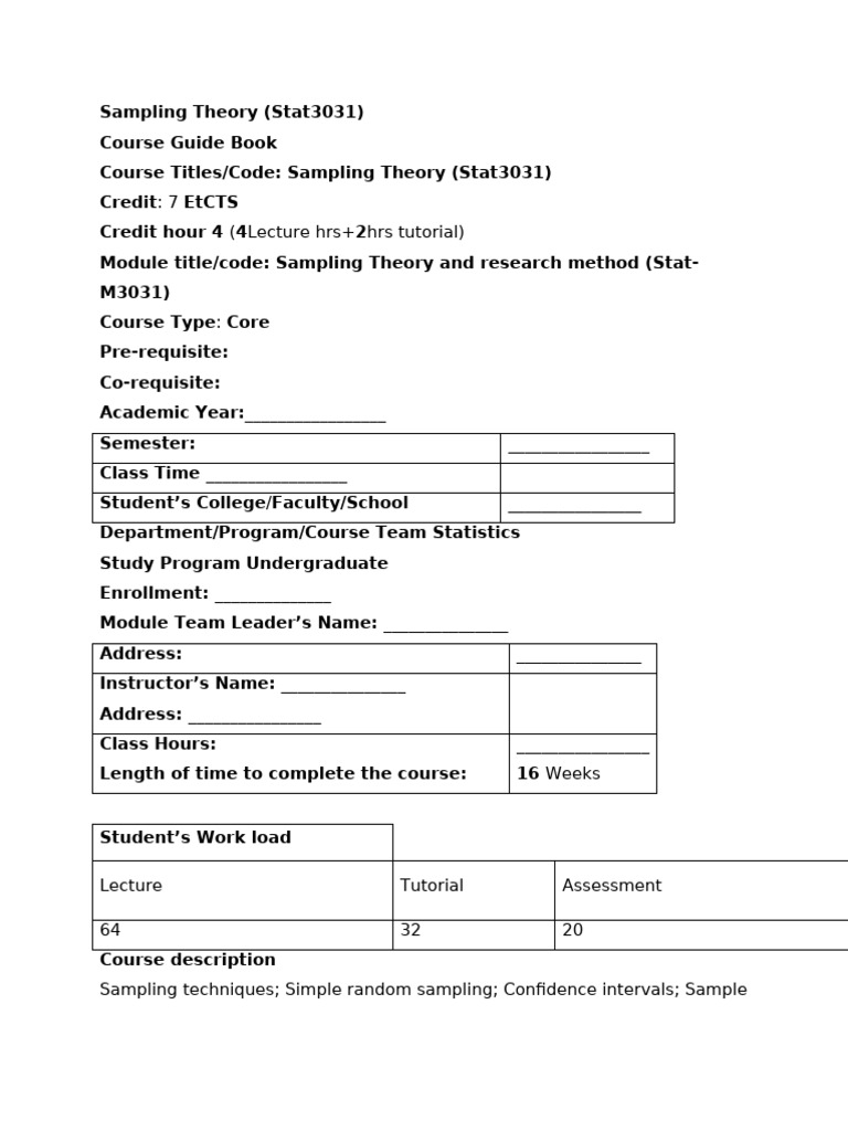 Sampling Theory | PDF | Sampling (Statistics) | Stratified Sampling