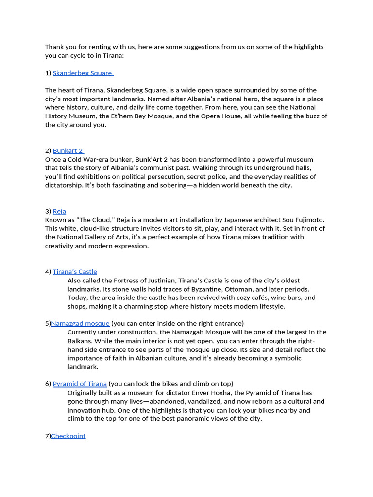 Tirana Cheat Sheet | PDF | Albania