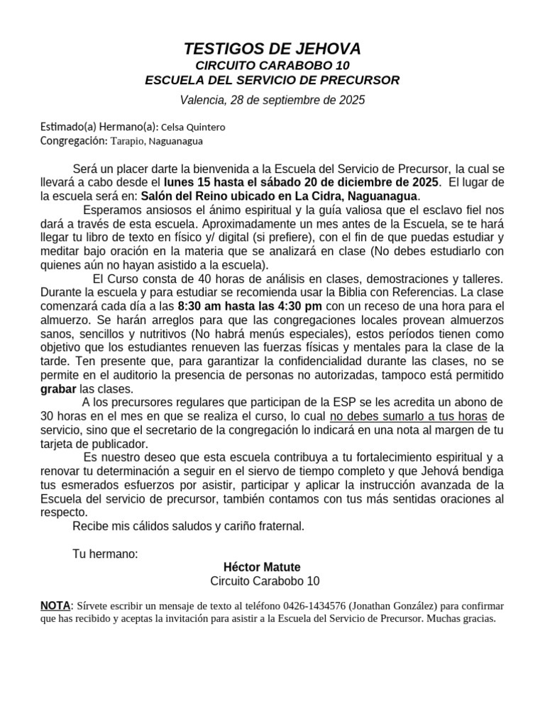 Carta Invitacion Esp Celsa | PDF