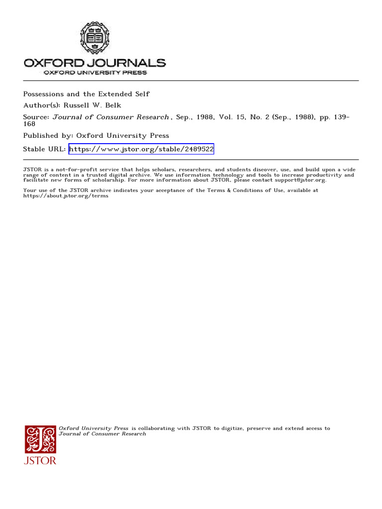 Possessions and Extended Self Identity | PDF | Self | Consumer Behaviour