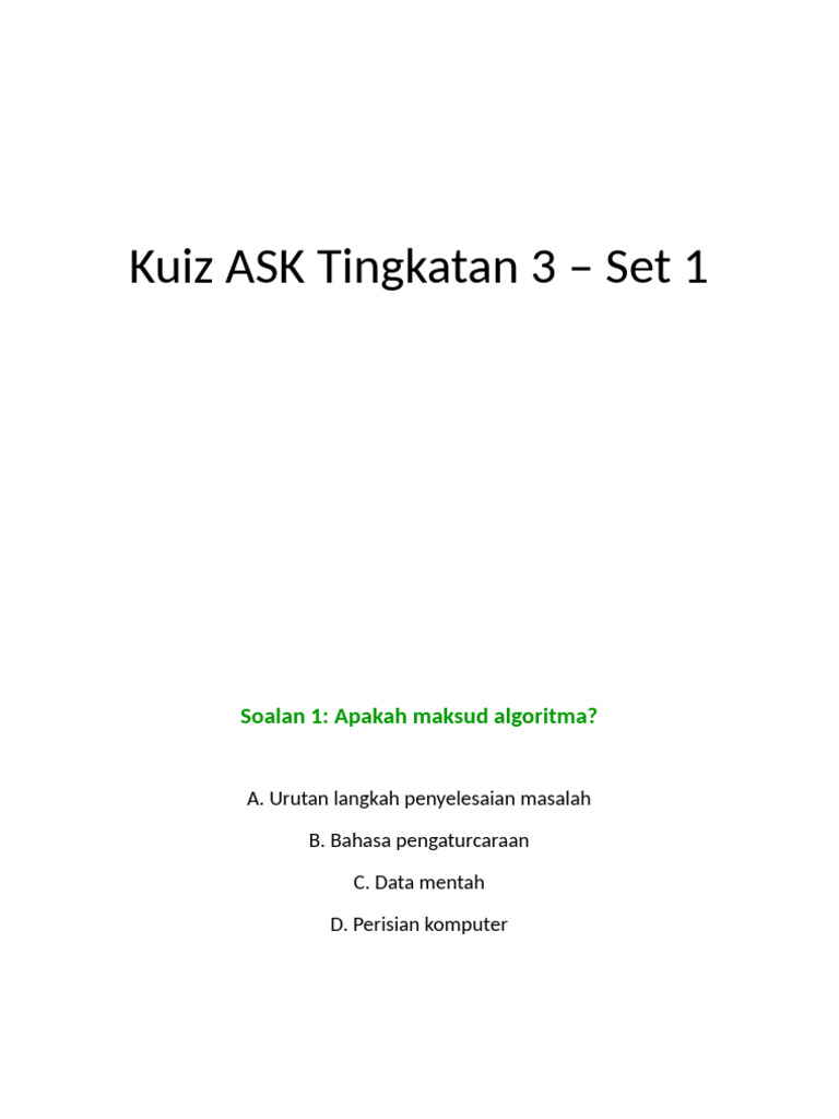 Kuiz ASK Tingkatan3 Set1 | PDF