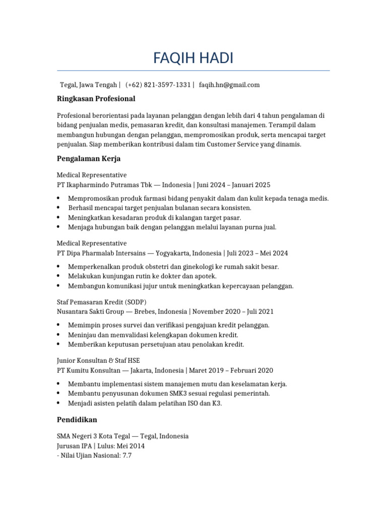 CV Faqih Hadi Indonesia | PDF