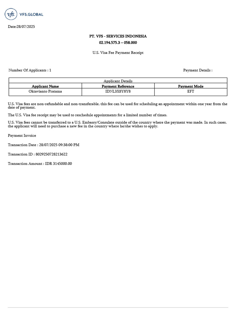 Visa Receipt | PDF