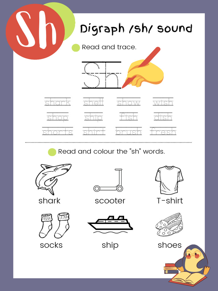 Handwriting Colouring English Phonics Digraph SH Sound Early Literacy | PDF