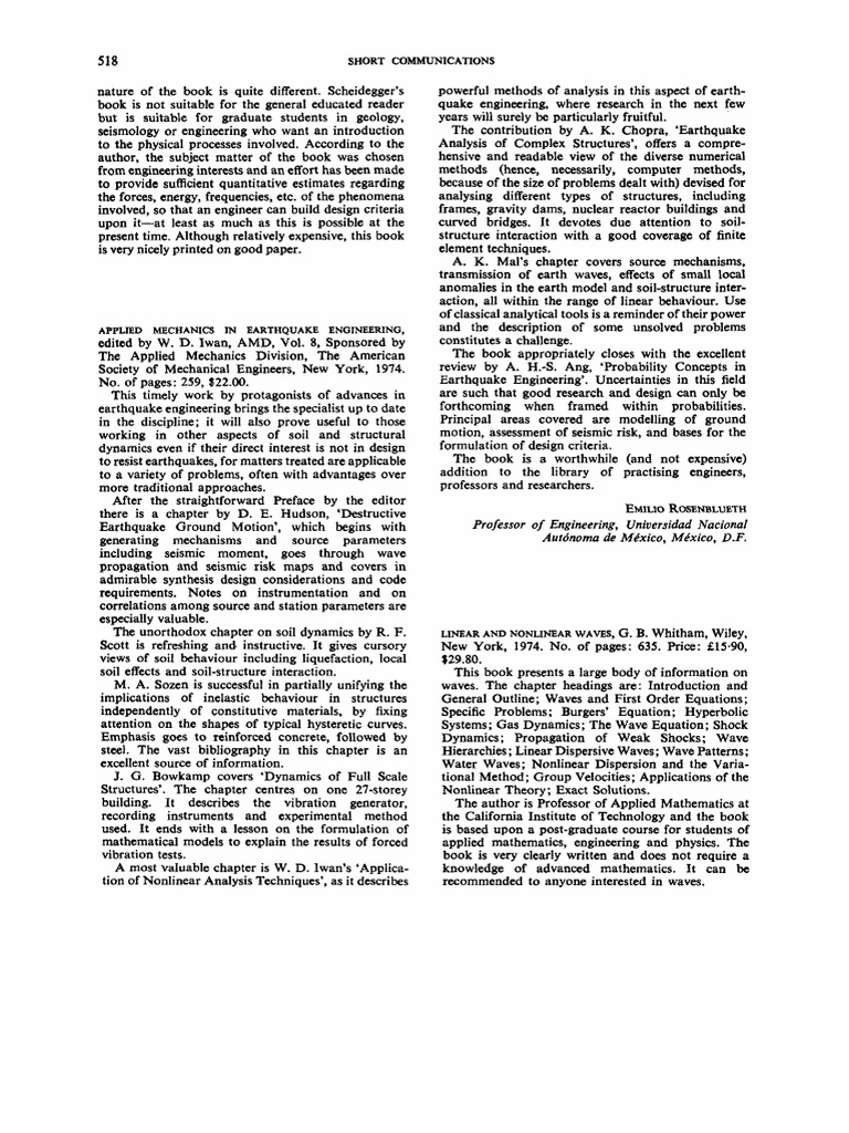 Applied Mechanics in Earthquake Engineering,: Short Communications ...
