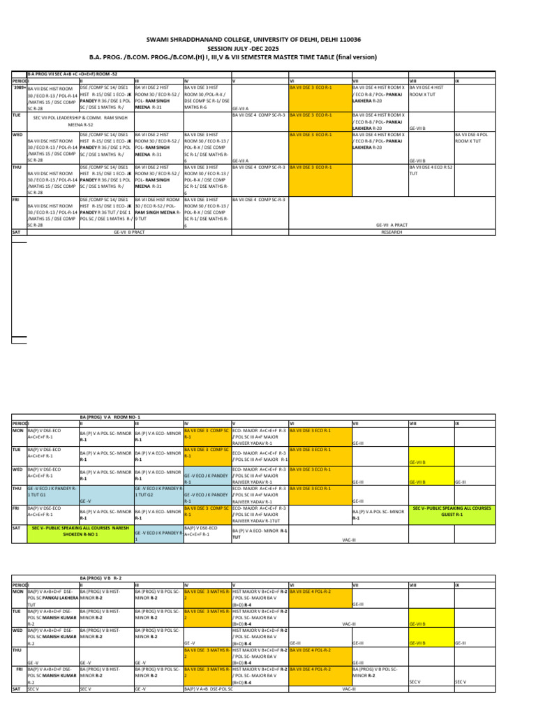 Old Building Time Table July-Dec 2025 | PDF