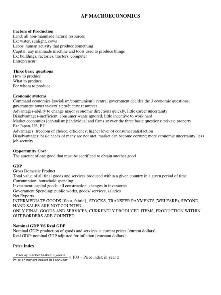 AP Macroeconomics Study Sheet | PDF | Fiscal Multiplier | Gross ...