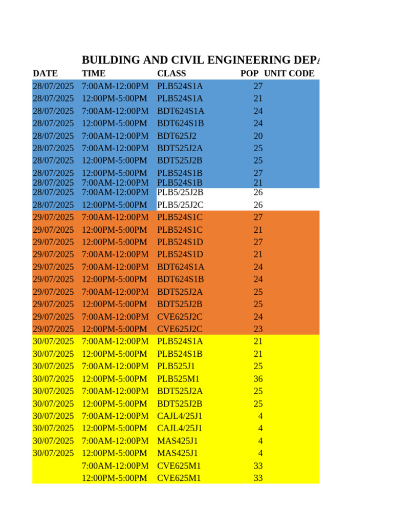 Building and Civil Engineering Timetable | PDF | Engineering ...