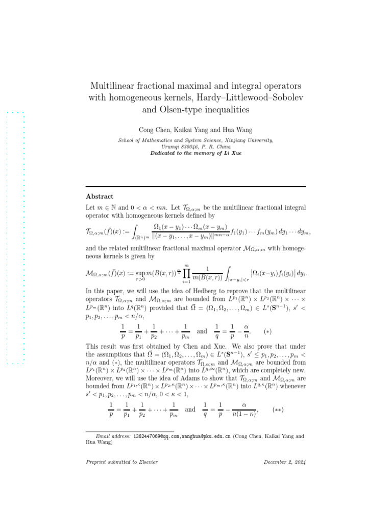 2024 Multilinear Fractional Maximal and Integral Operators | PDF | Mathematical Physics | Algebra