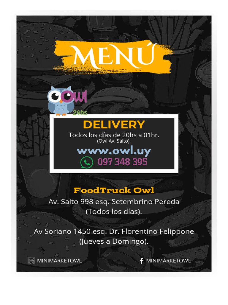 Menú variado de FoodTruck Owl | PDF | ensalada | Cocina